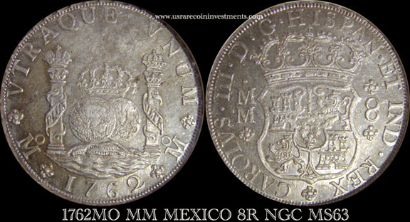1762MO MM Mexico 8 Reales Pillar Dollar NGC MS63